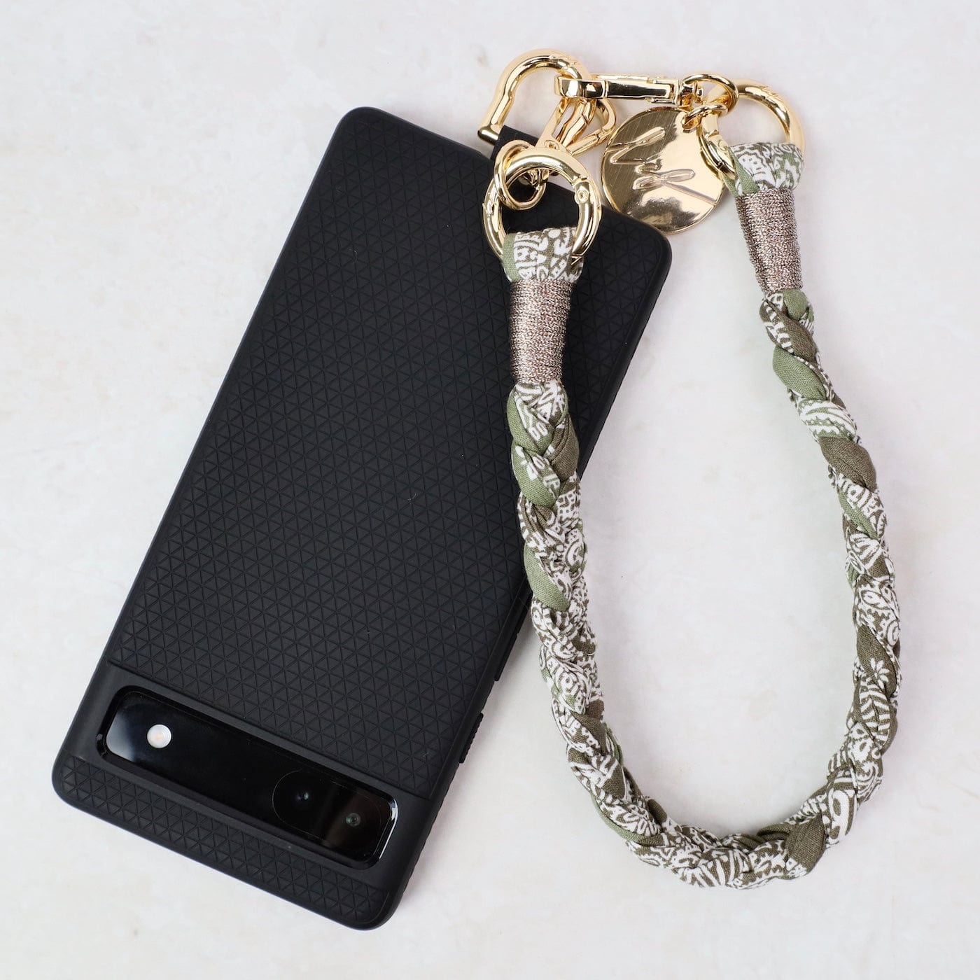 Della Braided Khaki Bandana Cell Phone Wristlet – Dandelion Jewelry