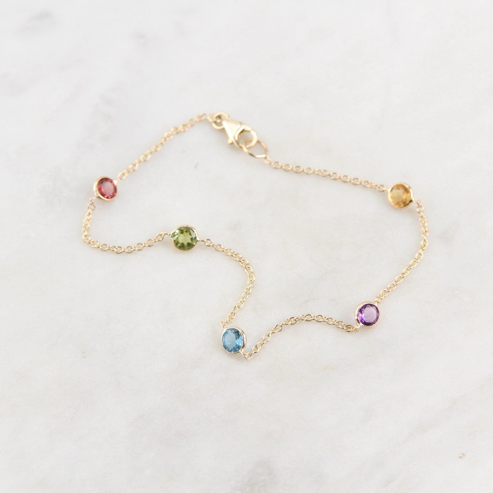 14k Gold Multi Stone Station Bracelet Dandelion Jewelry