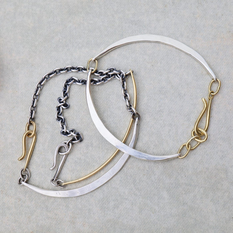 Silver Cuff and Chain Bracelet with 18k Gold Clasp – Dandelion Jewelry