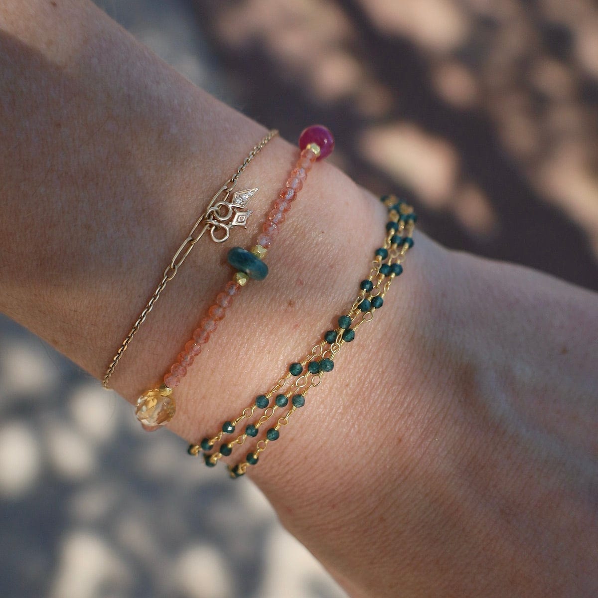 Three Strand Bracelet of Ruby, Citrine, Grandiederite – Dandelion Jewelry