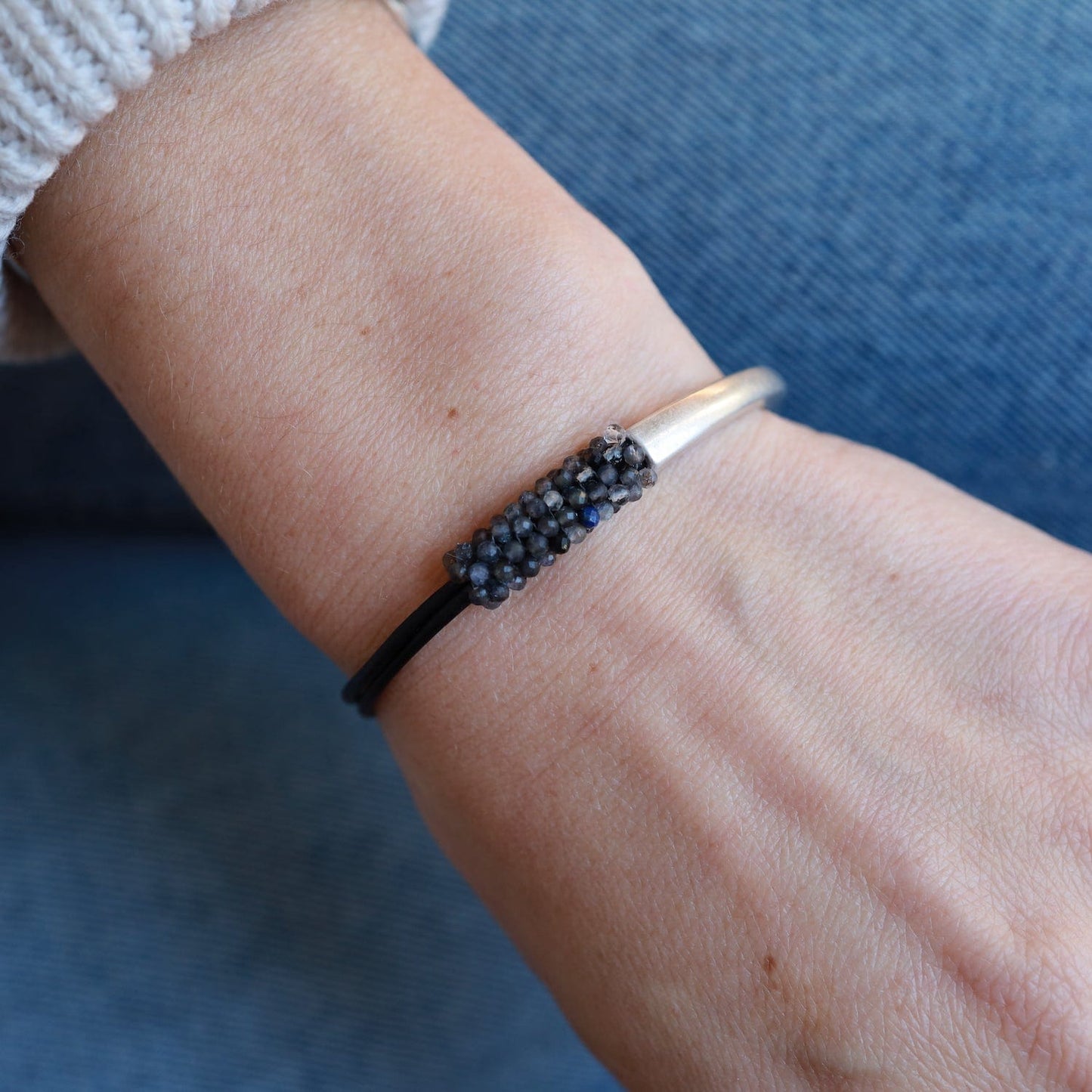 Hand Stitched Black Iolite & Smokey Lab Mix Bracelet – Dandelion Jewelry