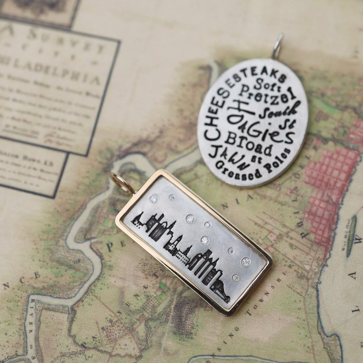 Medium Silver ID Tag Philadelphia Skyline – Dandelion Jewelry