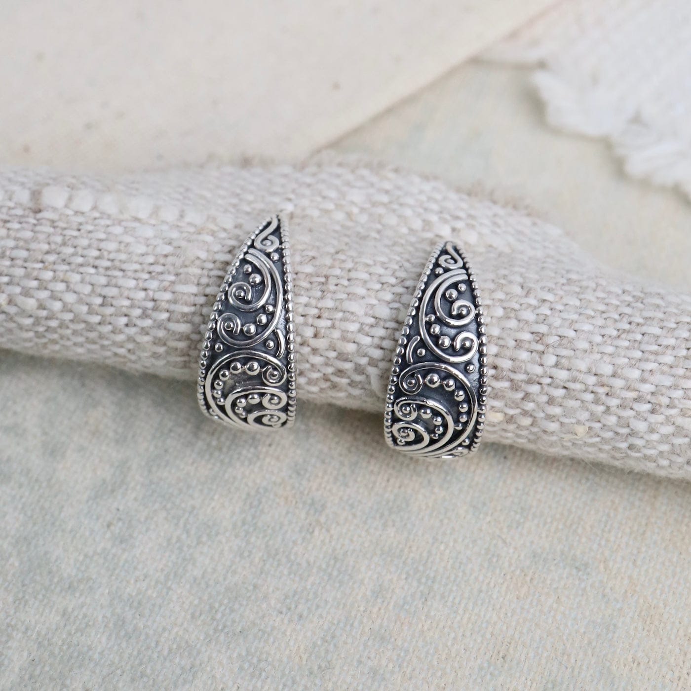 15mm Bali Inspired Scroll and Dots Hoops – Dandelion Jewelry