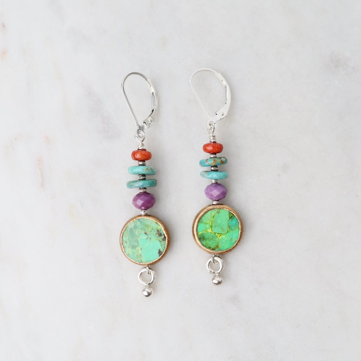 1128 Apple Coral Turquoise Drop Earrings