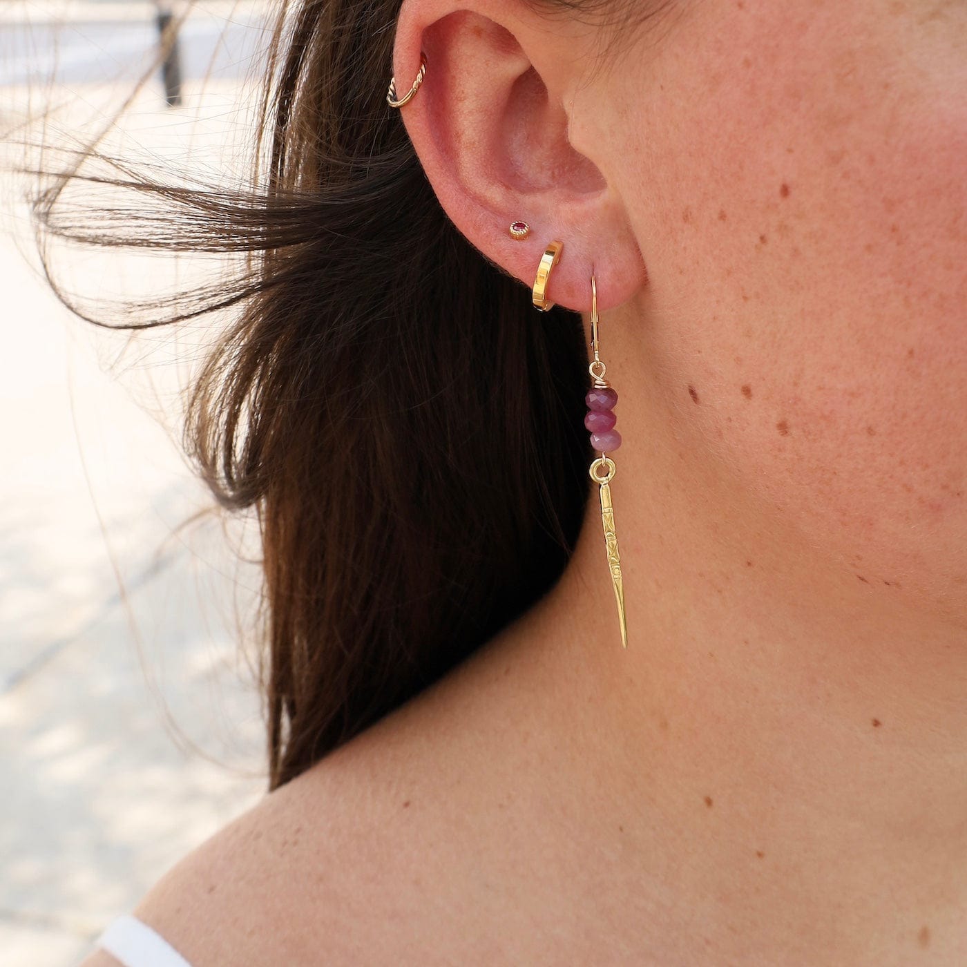 Golden Toothpick with Rubies Earrings – Dandelion Jewelry