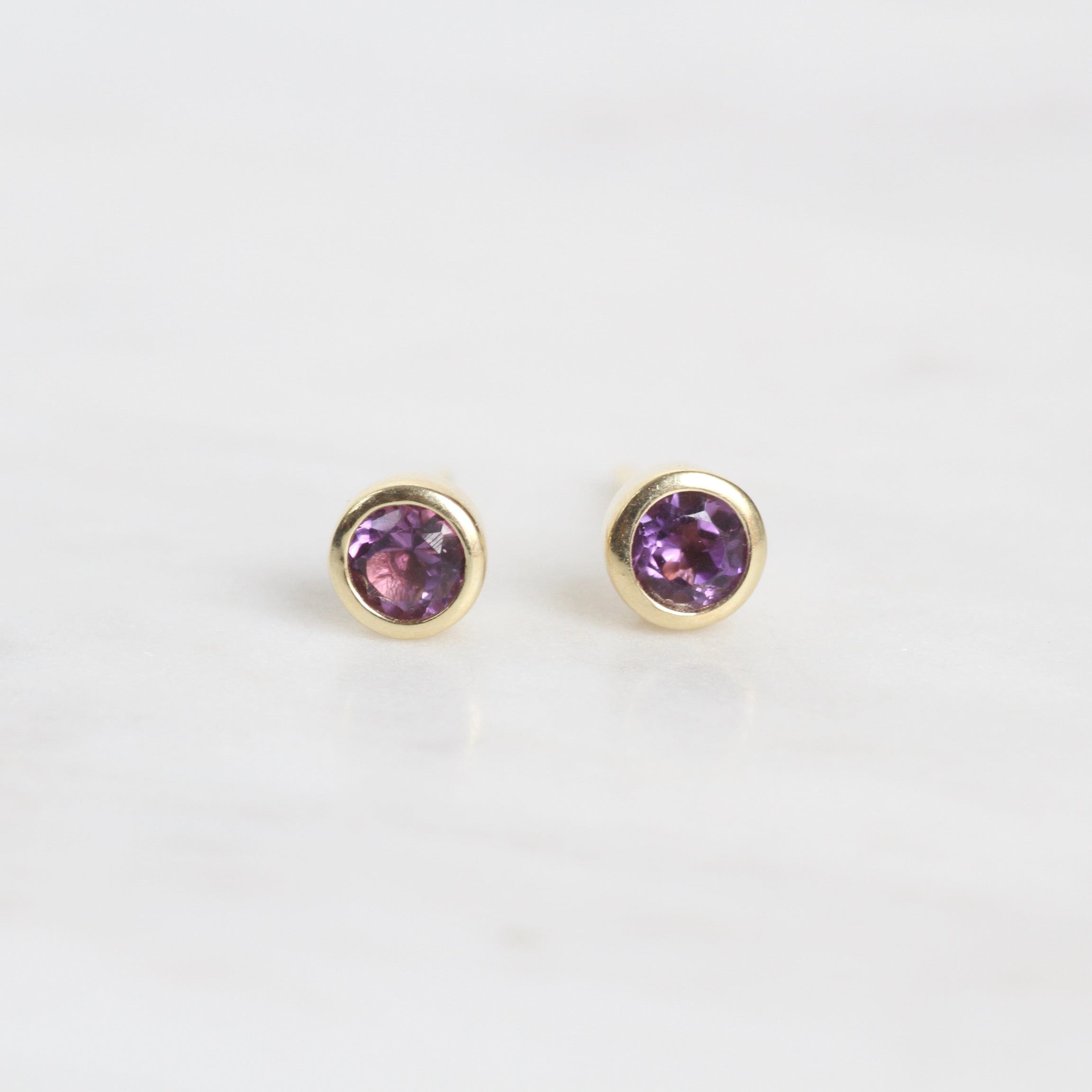 Mini Amethyst Dot Post Earring Gold Plated Dandelion Jewelry