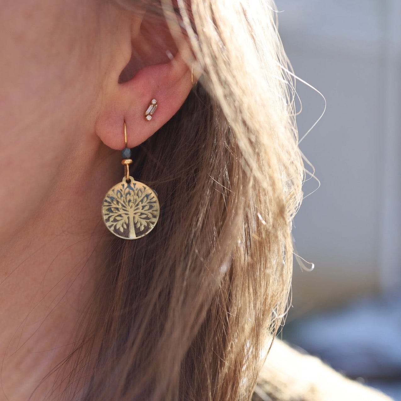 Brass Blue Ombre Tree Of Life Earring – Dandelion Jewelry
