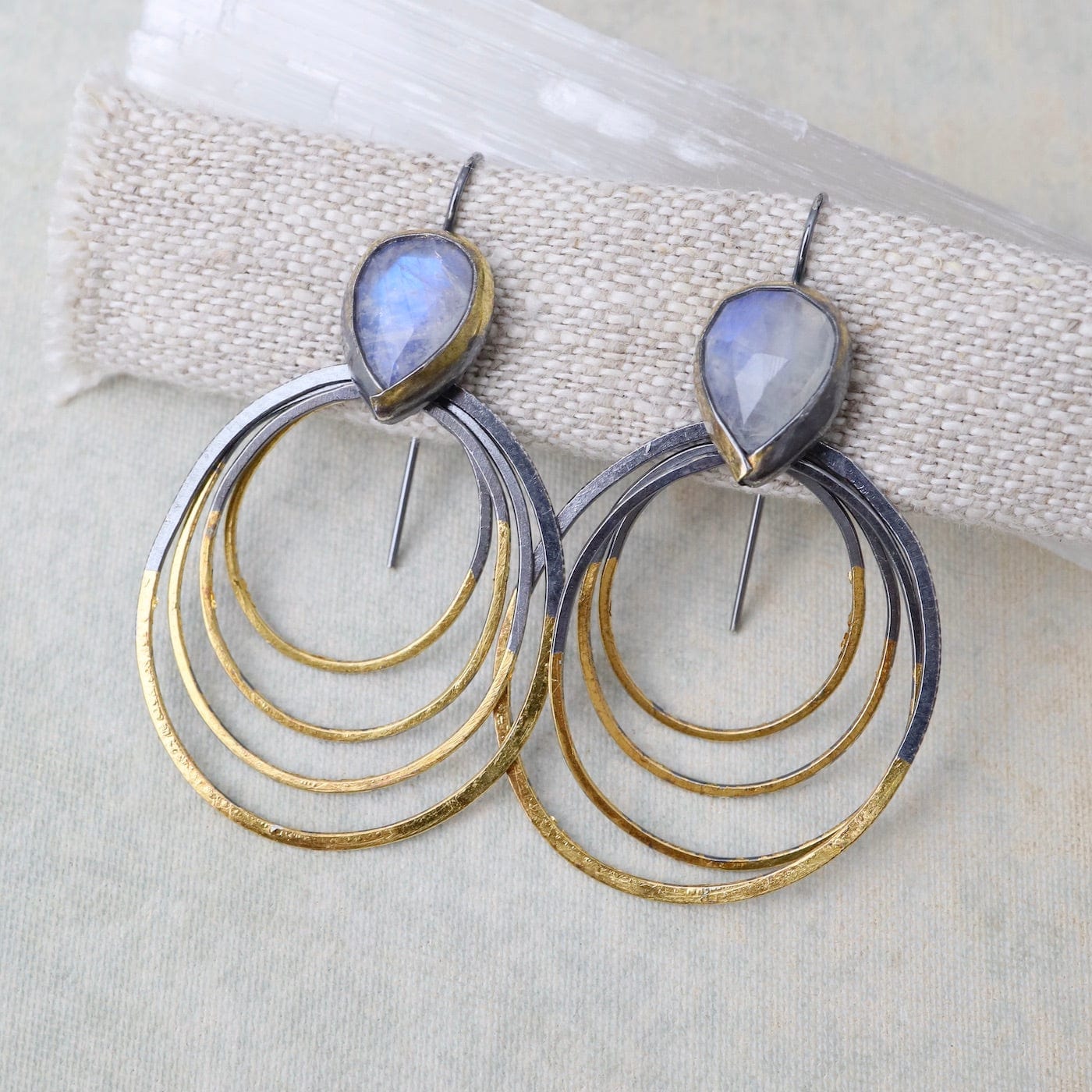 Rainbow Moonstone Medium Ripple Rim Earrings – Dandelion Jewelry
