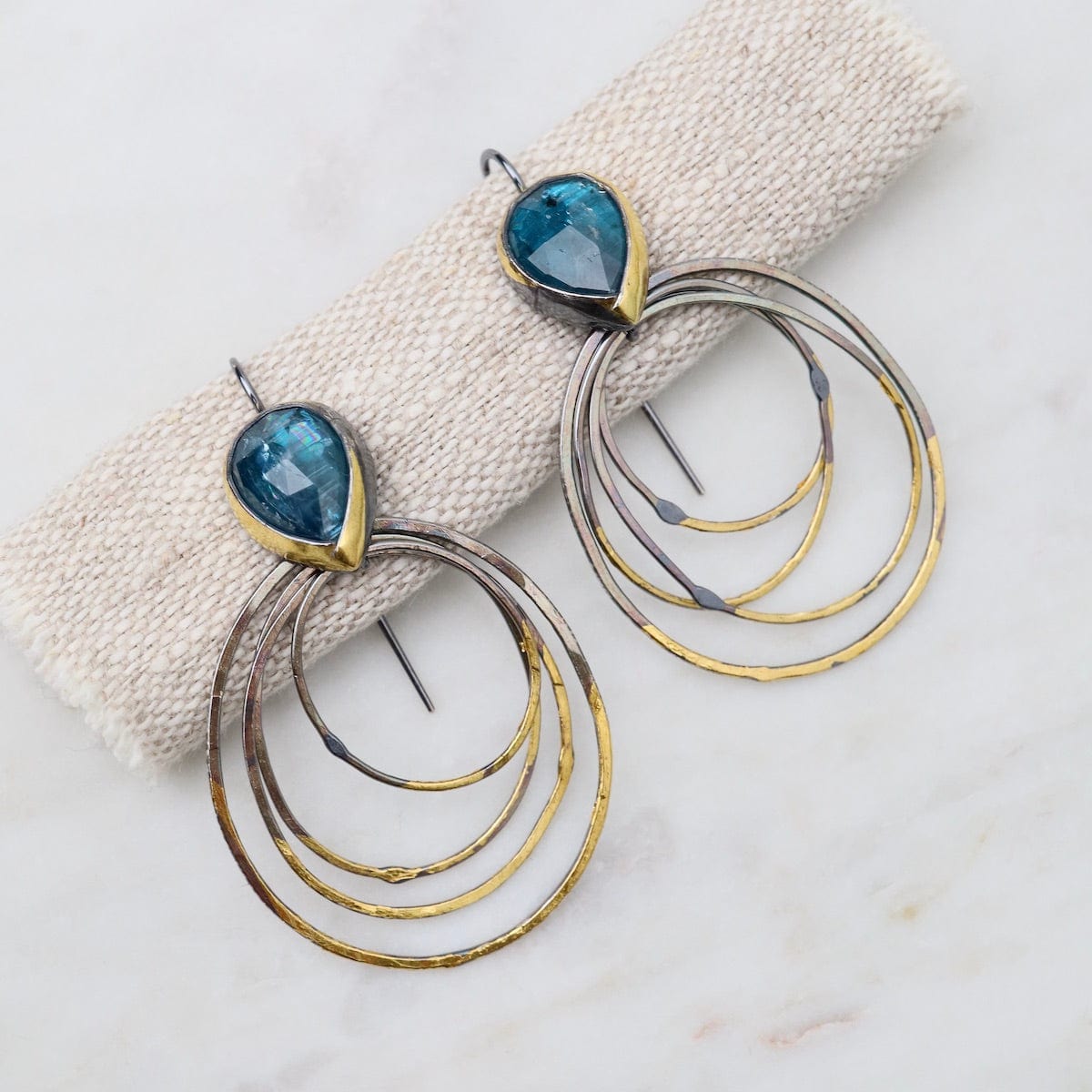 Medium Ripple Rim Earrings with Teal Kyanite – Dandelion Jewelry