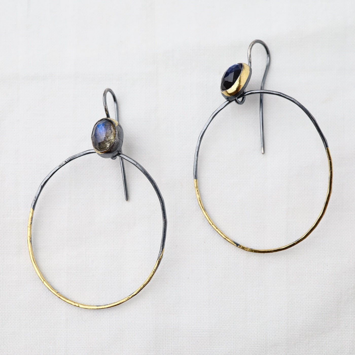Rim Hoop Earrings with Labradorite – Dandelion Jewelry