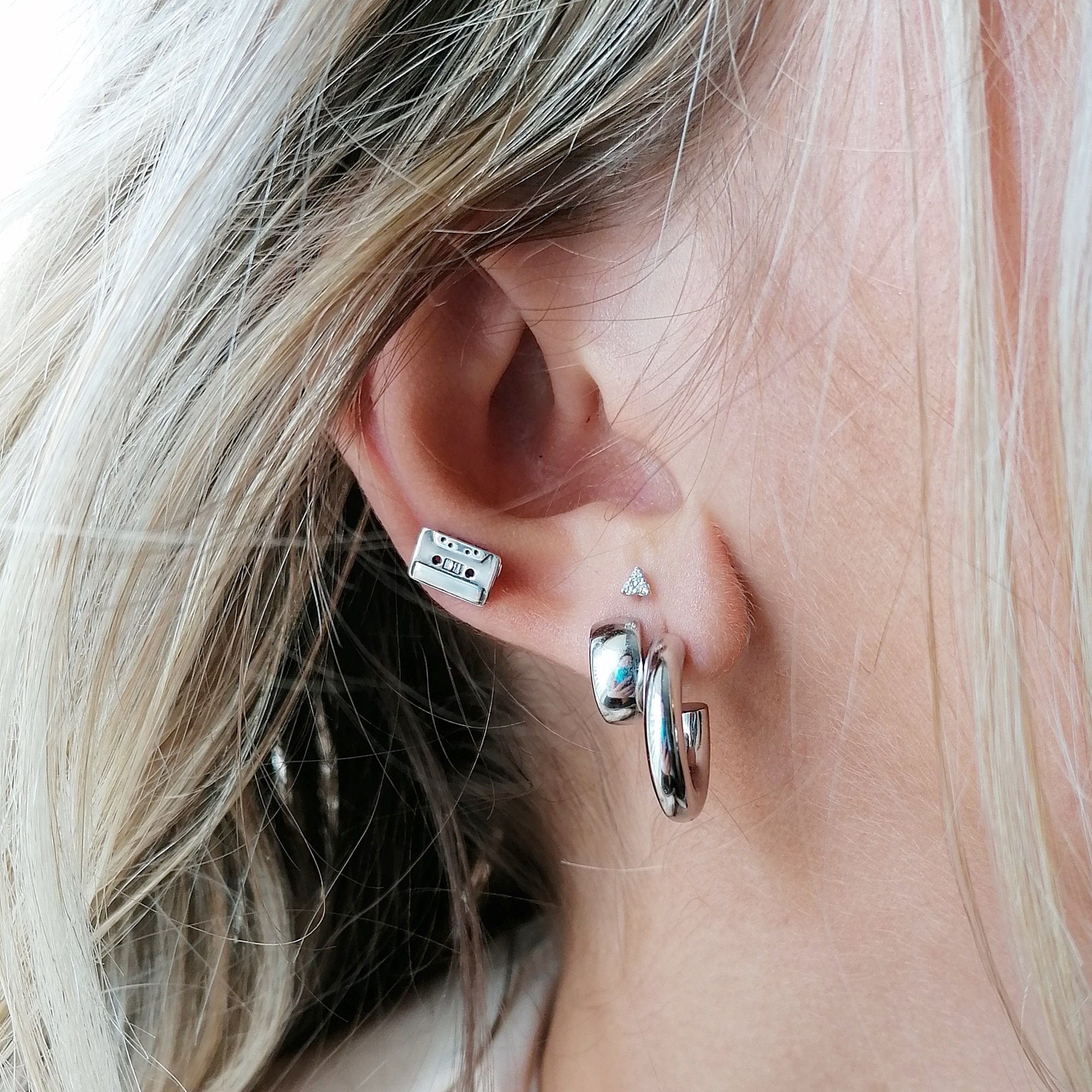 Sterling Silver Mix Tape Stud Earrings – Dandelion Jewelry