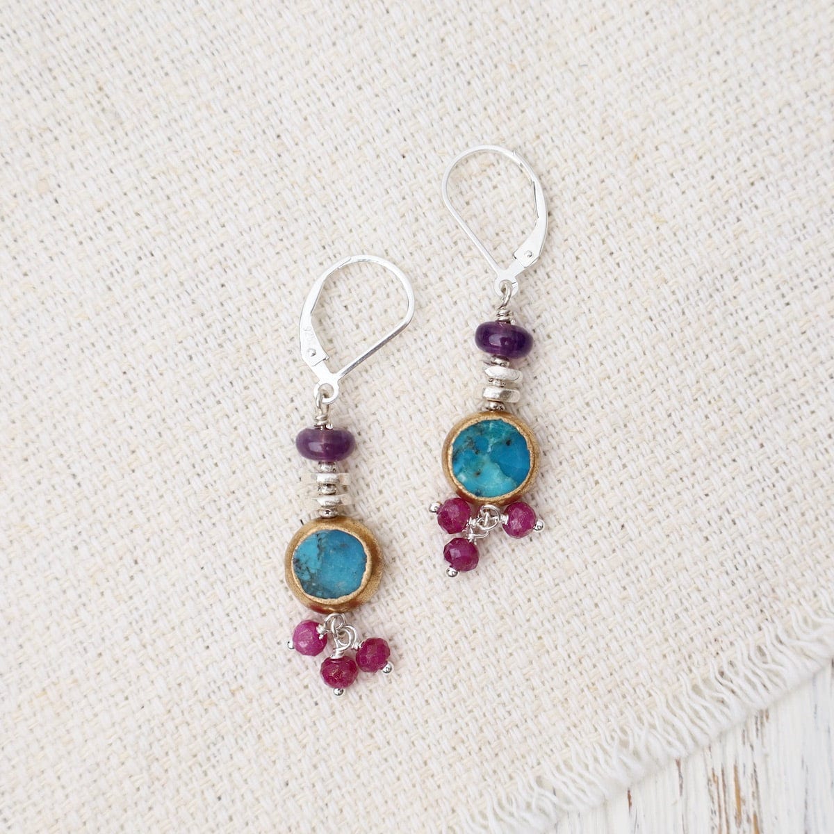 Turquoise & Ruby Drop Earrings – Dandelion Jewelry