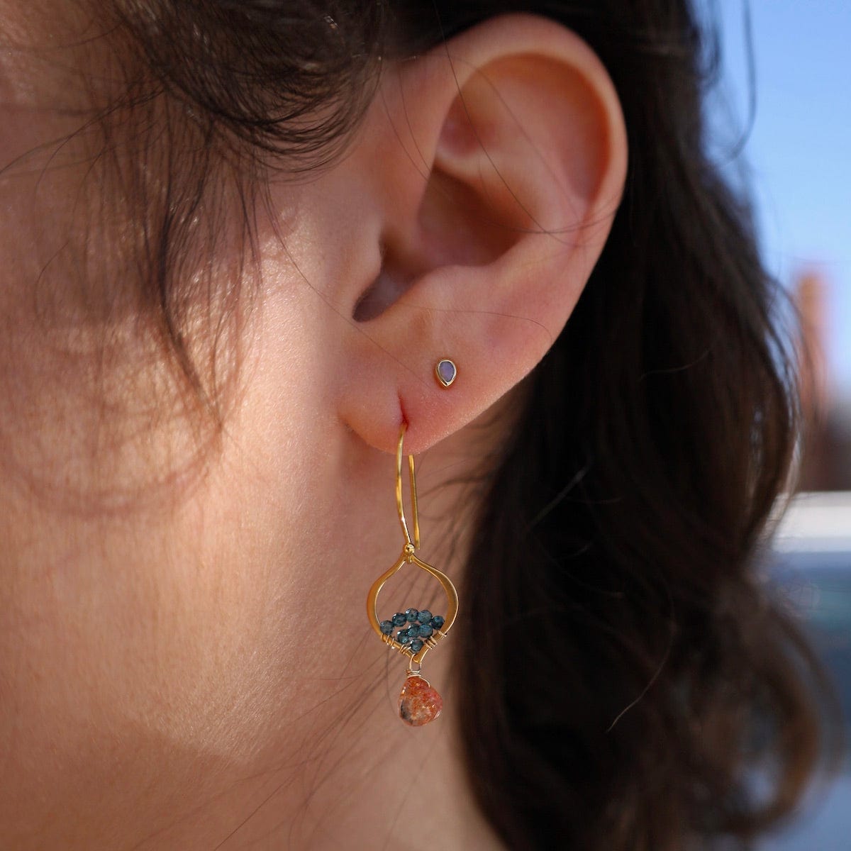 Tiny Arabesque Earrings with Sunstone – Dandelion Jewelry