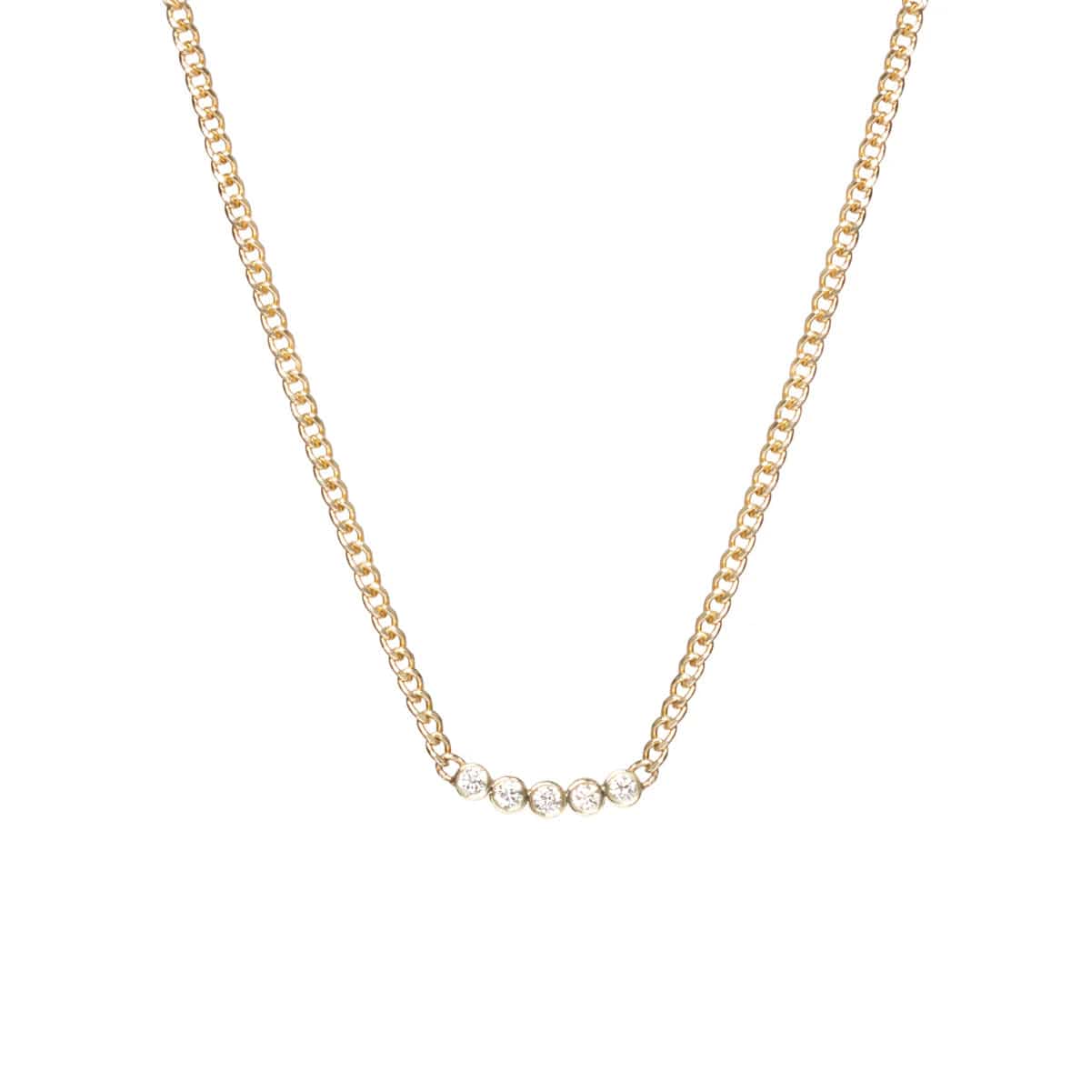 14k Five Diamond Bezel Extra Small Curb Chain Necklace – Dandelion Jewelry