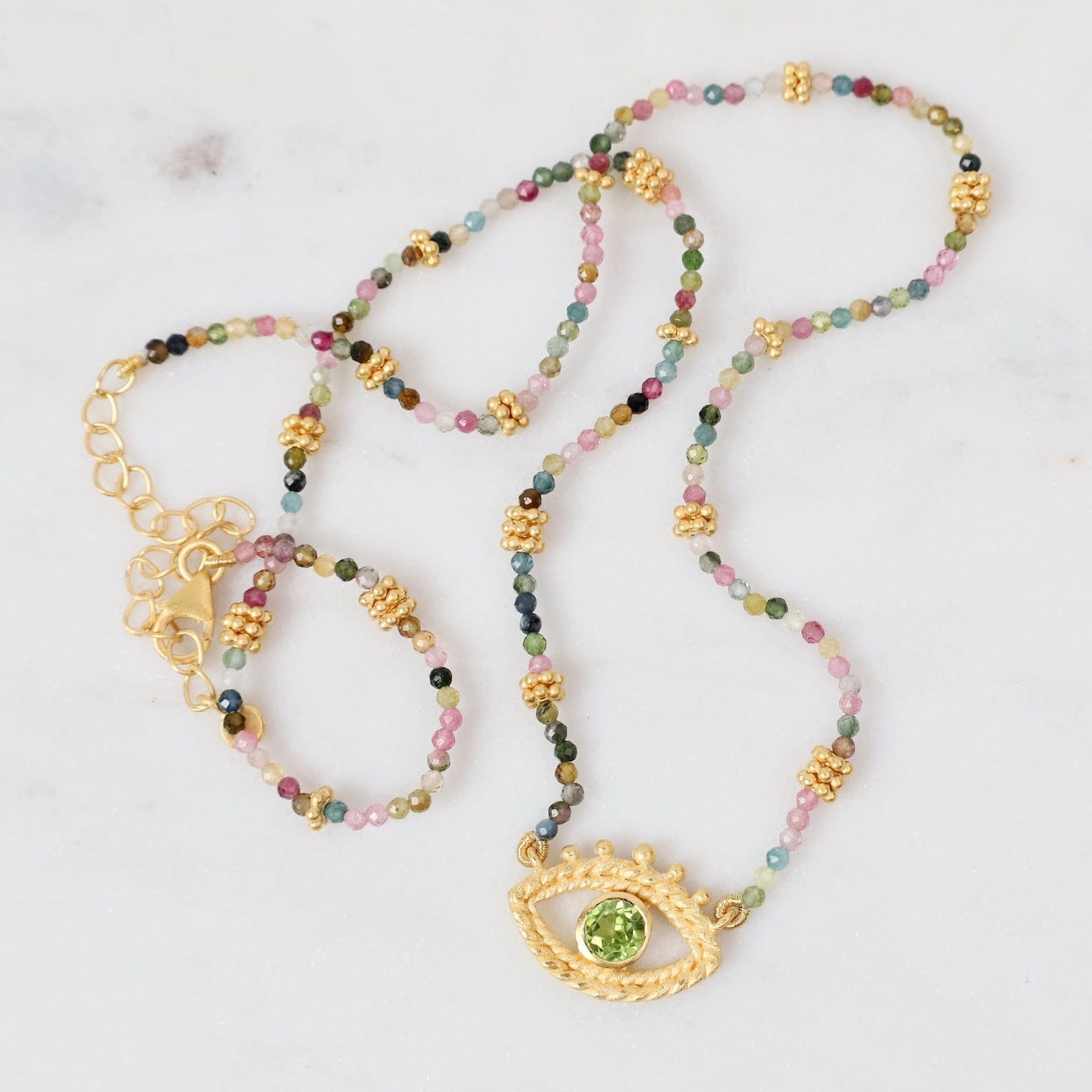 Peridot Evil Eye Pendant on Tourmaline Necklace – Dandelion Jewelry