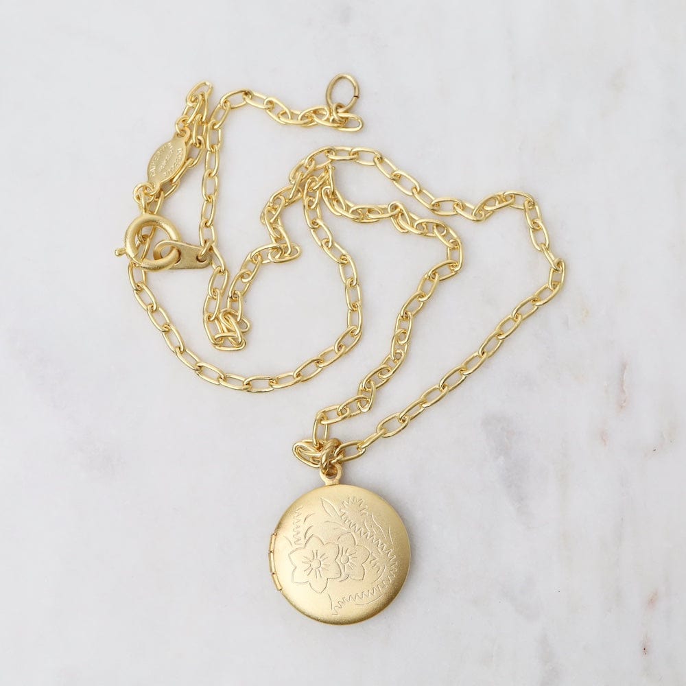 Round Floral Etched Locket Necklace – Dandelion Jewelry