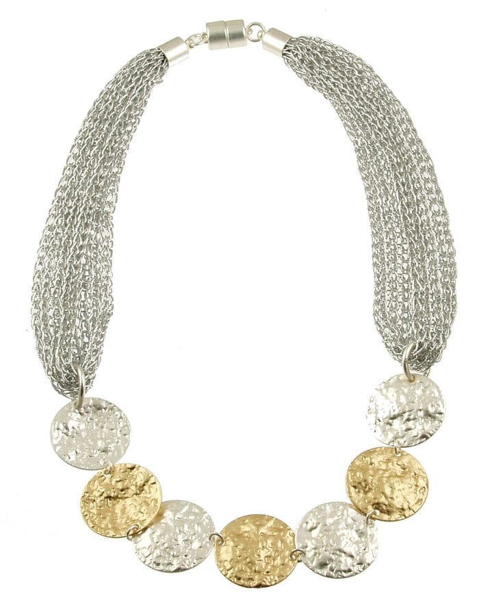 Silver Mesh with Two Tone Disc Necklace – Dandelion Jewelry