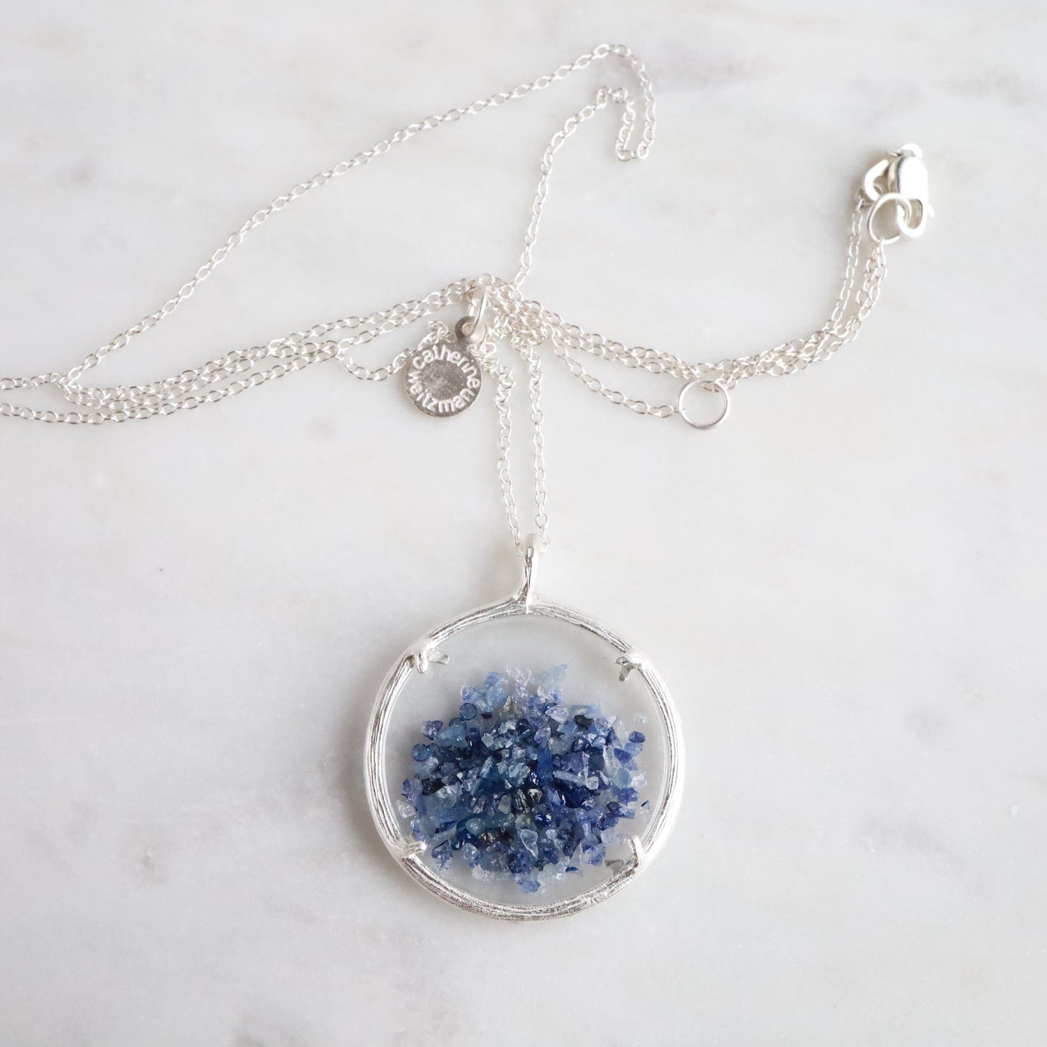 Large Shaker Birthstone Necklace - Silver / Sapphire – Dandelion Jewelry