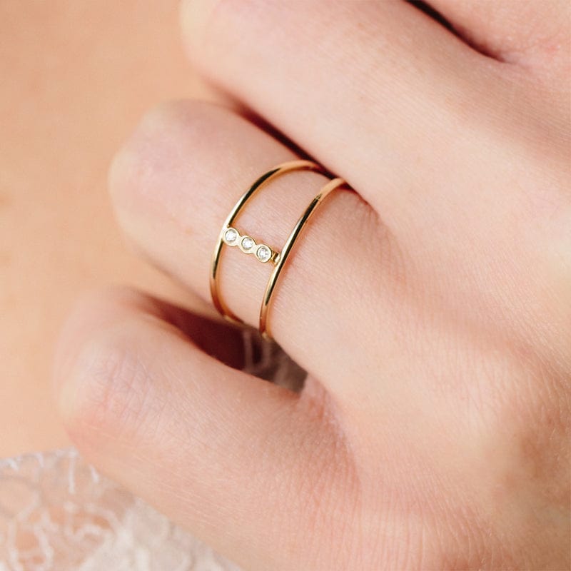 14k Tiny Diamond Bezel Bar Double Band Ring – Dandelion Jewelry