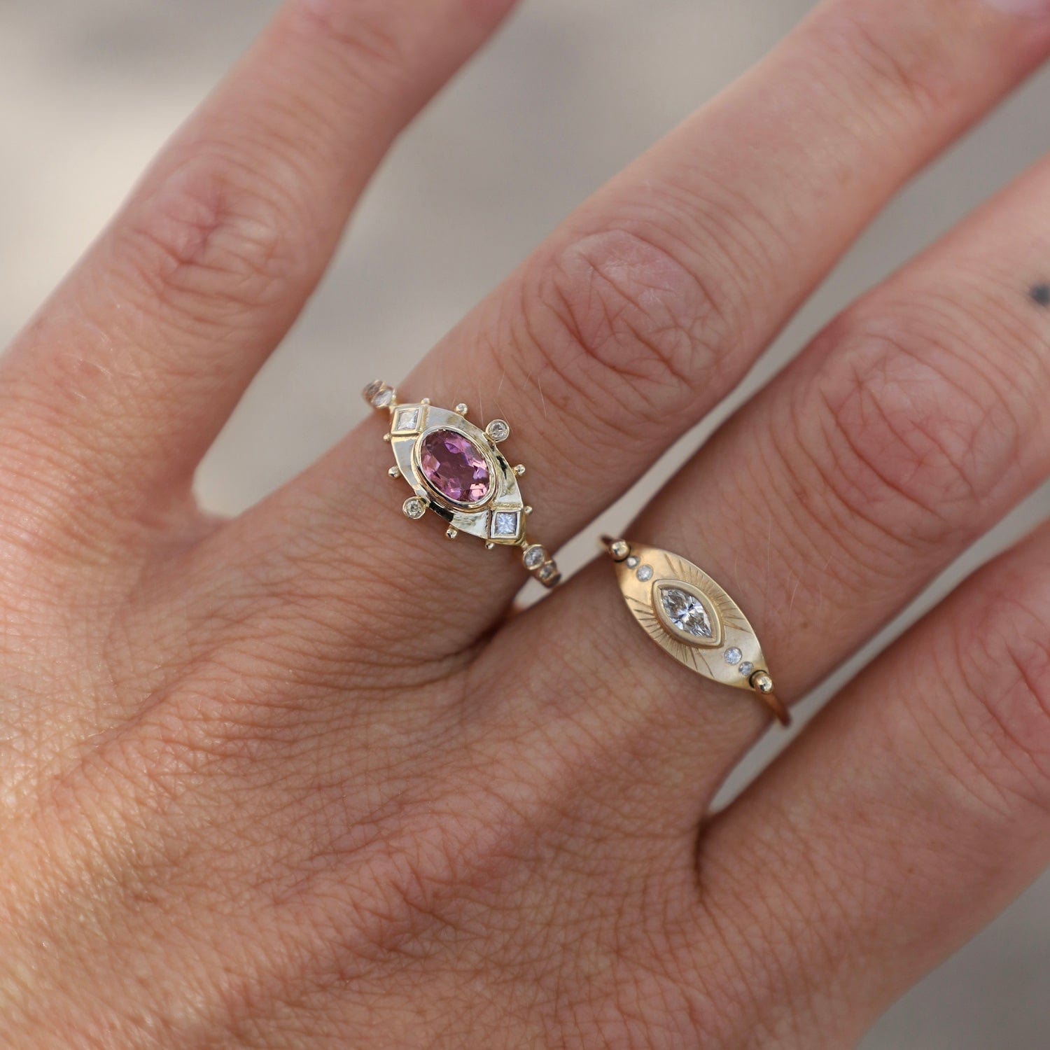 Pink Tourmaline & Diamonds Eye Ring – Dandelion Jewelry
