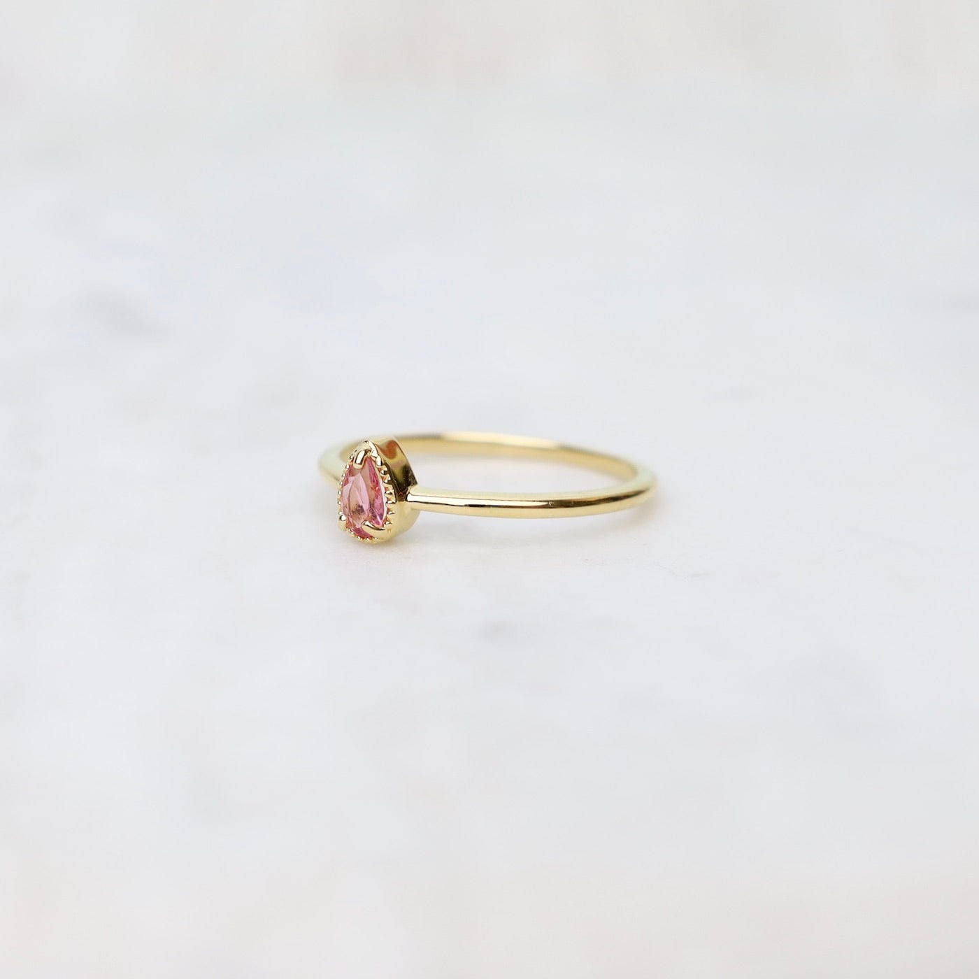 Gold Vermeil Pear Cut Pink Tourmaline Milgrain Edge Ring – Dandelion ...